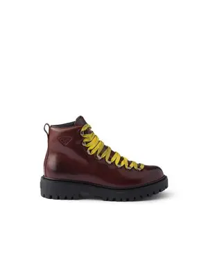 Prada Antiqued Leather Lace-up Ankle Boots