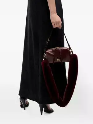 Pinko Faux-fur Strap Leather Shoulder Bag