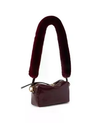 Pinko Faux-fur Strap Leather Shoulder Bag
