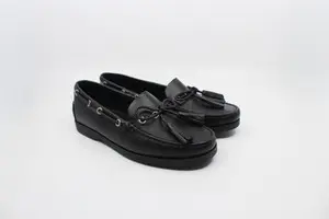 REBECCA ALLEN The Captain Boat Leather Loafer - Black