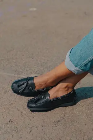 REBECCA ALLEN The Captain Boat Leather Loafer - Black