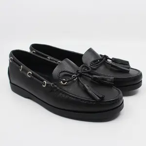 REBECCA ALLEN The Captain Boat Leather Loafer - Black