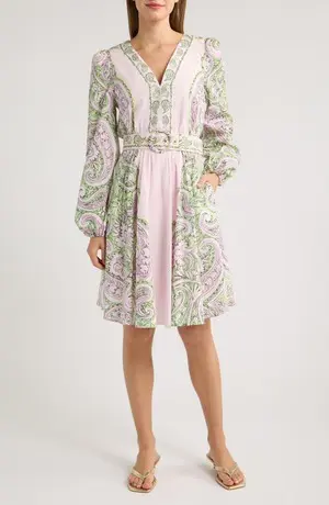 Lilly Pulitzer® Chyanna Paisley Print Long Sleeve Minidress - Lime
