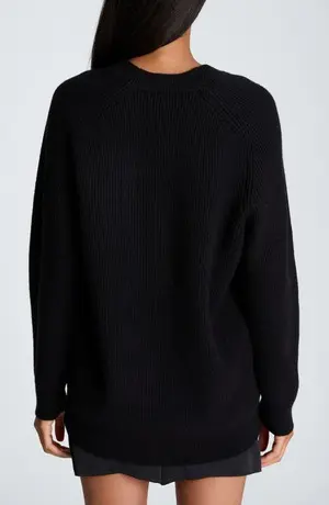 KENNETH COLE COLLECTION Oversized V Neck Raglan Sweater - Black