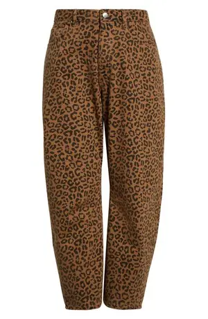 Warp + Weft Bna Mid Rise Wide Leg Barrel Pants - Leopard
