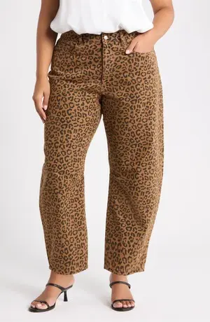 Warp + Weft Bna Mid Rise Wide Leg Barrel Pants - Leopard