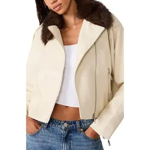 Steve Madden Silas Faux Leather Jacket With Faux Fur Collar - Bone