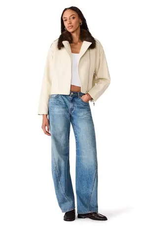 Steve Madden Silas Faux Leather Jacket With Faux Fur Collar