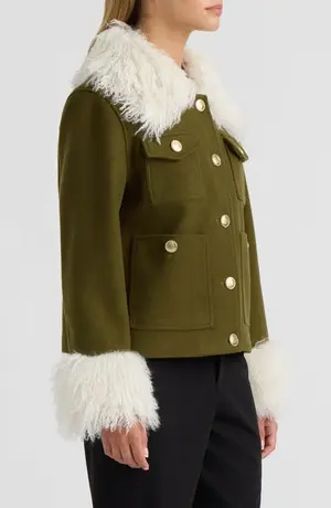 NVLT Faux Fur Trim Faux Wool Short Jacket