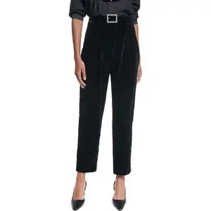Karl Lagerfeld Paris Velvet Skinny Pants With Rhinestone Belt - Black