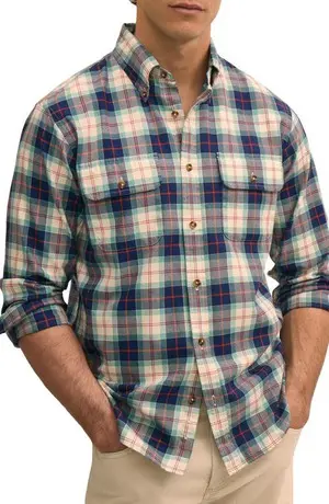 Brooks Brothers Friday Cotton Twill Button Down Shirt - Ivoryplalid