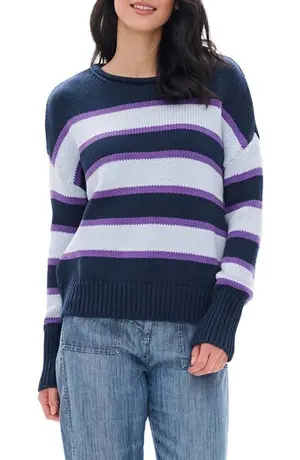 HATLEY Rolled Collar Striped Sweater - Navy