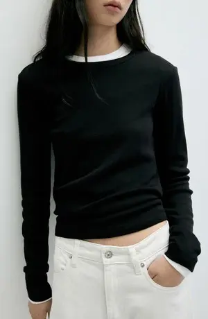 Mango Fitted Cotton T-shirt - Black