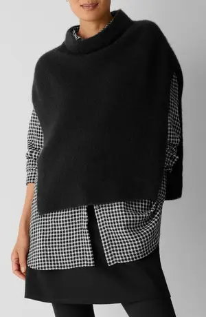 Eileen Fisher Cashmere & Silk Boucle Poncho - Black