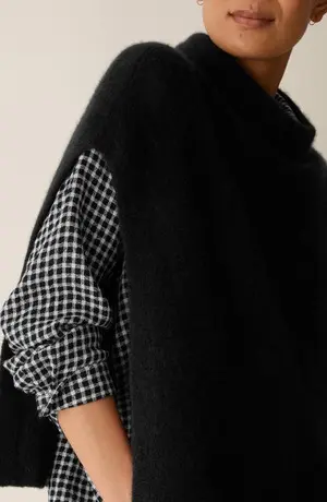 Eileen Fisher Cashmere & Silk Boucle Poncho - Black