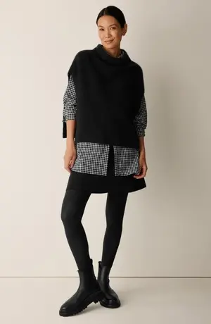 Eileen Fisher Cashmere & Silk Boucle Poncho - Black