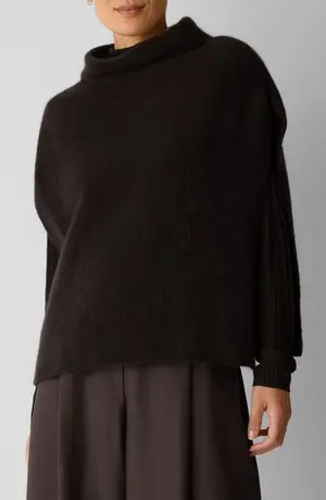 Eileen Fisher Cashmere & Silk Boucle Poncho - Coffee