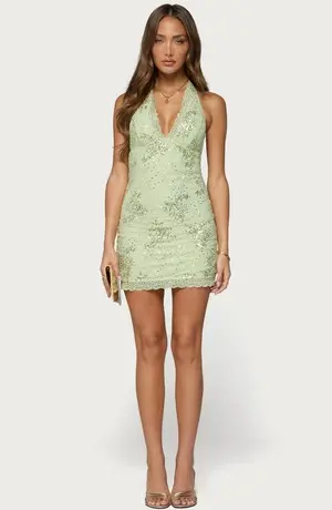 EDIKTED Helda Sequined Lace Halter Minidress