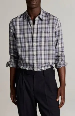 Vince Exchange Plaid Long Sleeve Shirt - Dk Lilac Combo