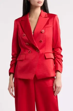 TAHARI ASL Satin Faux Double Breasted Blazer - Crimson