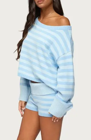 EDIKTED Saphi Striped Oversized Off The Shoulder Knit Sweater