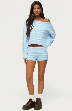 EDIKTED Saphi Striped Oversized Off The Shoulder Knit Sweater