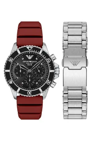 Emporio Armani World Explorer Solar Chronograph Bracelet Watch Set