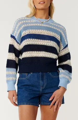 Rip Curl Paraiso Lightweight Striped Open Stitch Sweater - Blue