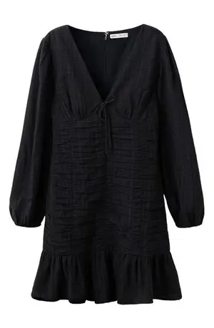 Mango Textured V-neck Minidress - Black