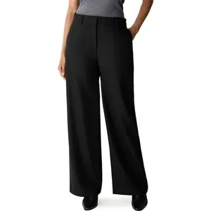 Eileen Fisher High Waist Wide Leg Wool Trousers - Black
