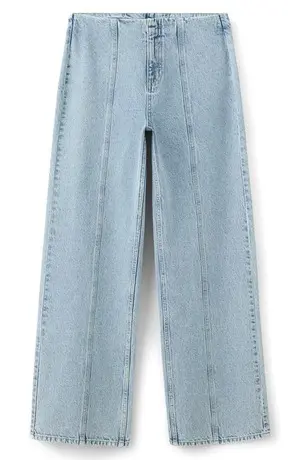 Mango Front Seam Wide Leg Jeans - Light Blue