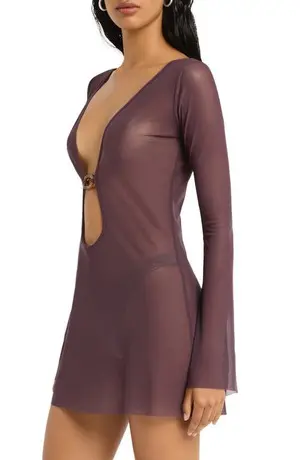 Bond Eye Priya Ring Cutout Long Sleeve Cover-up Minidress