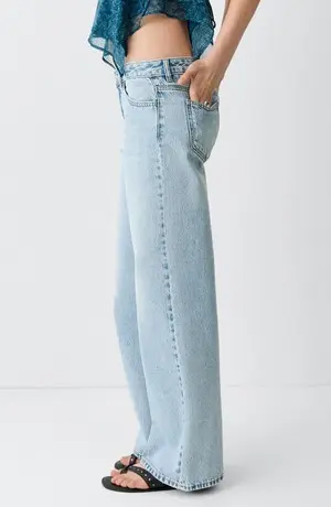 Mango Mid Rise Straight Leg Jeans - Medium Blue