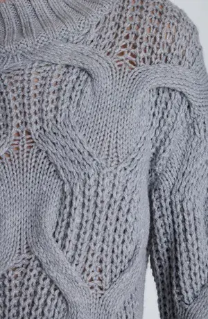 KENNETH COLE COLLECTION Oversized Cable Knit Mock Neck Sweater - Medium Heather Grey