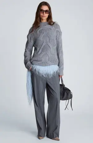 KENNETH COLE COLLECTION Oversized Cable Knit Mock Neck Sweater - Medium Heather Grey