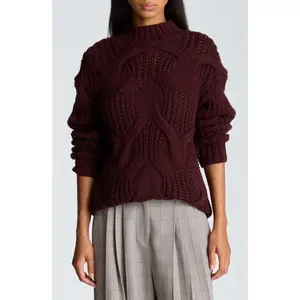 KENNETH COLE COLLECTION Oversized Cable Knit Mock Neck Sweater - Sugar Beet