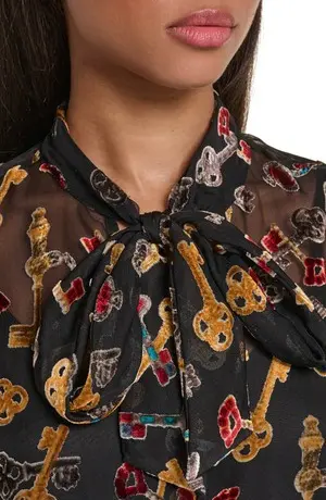 Karl Lagerfeld Paris Velvet Burnout Tie Neck Blouse
