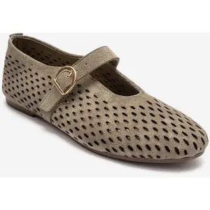 FOREVER & ALWAYS SHOES Arian Leather Ballet Flat - Green Suede