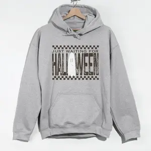 SIMPLY SAGE MARKET Just Waiting For Halloween Checkered Hoodie - Graphite