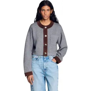 Sandro Cardigan With Suede Panels - Grey