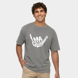 SIMPLY SAGE MARKET Good Vibes Skeleton Garment Dyed T-shirt - Grey