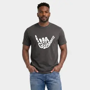 SIMPLY SAGE MARKET Good Vibes Skeleton Garment Dyed T-shirt - Pepper