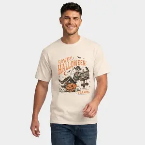 SIMPLY SAGE MARKET Howdy Halloween Skeleton Garment Dyed T-shirt - Ivory