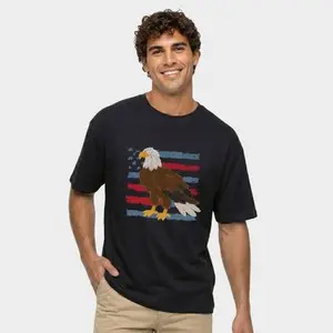 SIMPLY SAGE MARKET Bald Eagle Patriotic Flag Garment Dyed T-shirt - Black