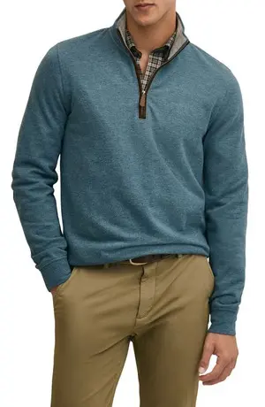 Brooks Brothers Double Face Piqué Quarter Zip Sweater - Blue/gray