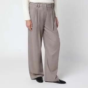 Brunello Cucinelli Beige Wide-leg Wool Trousers
