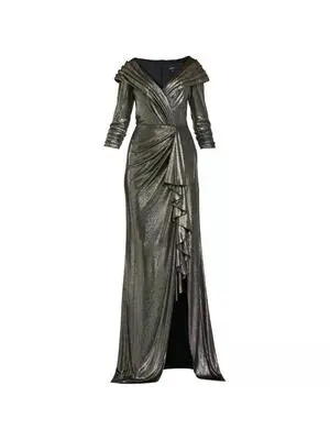 Tadashi Shoji Ruffled Metallic-effect Dress - Grey