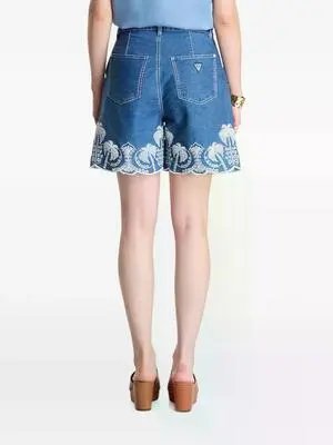 Guess Embroidered Scalloped-hem Shorts