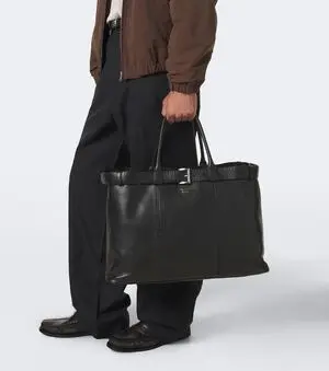 Prada Buckle Leather Tote Bag - Black