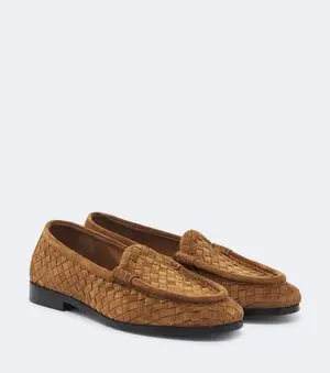 Bottega Veneta Silenzio Intrecciato Suede Loafers - Brown